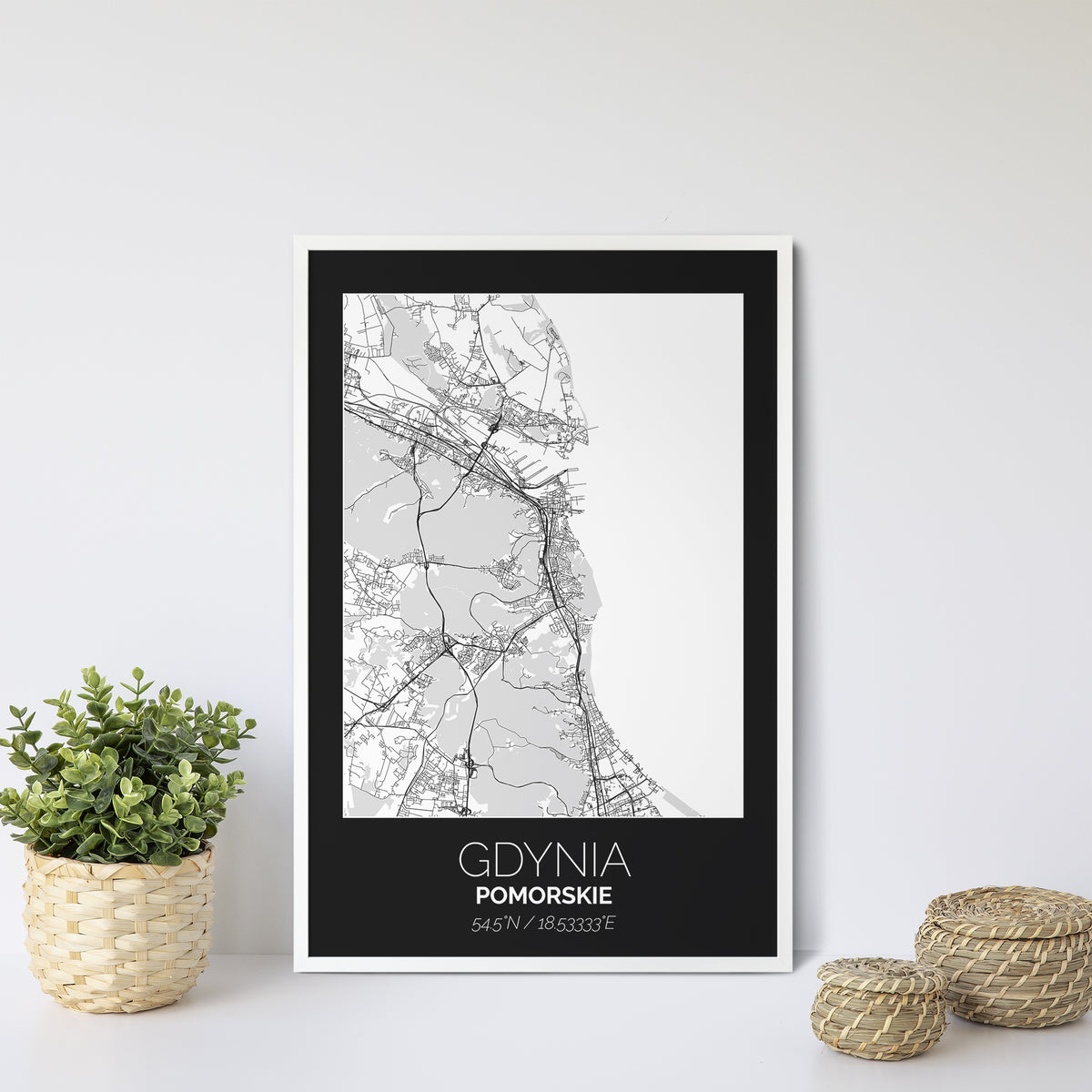 Mapa Miasta Gdynia W Ramie (Czarno-Biała) – Gallart.pl